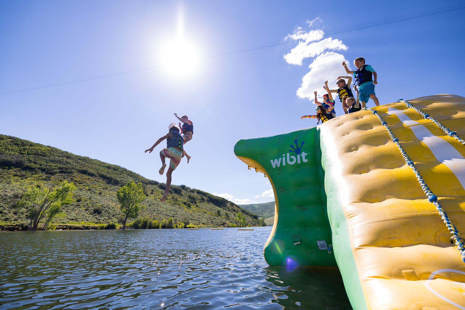 The inflatable water park at Rainbow Bay - Deer Creek Reservoir.