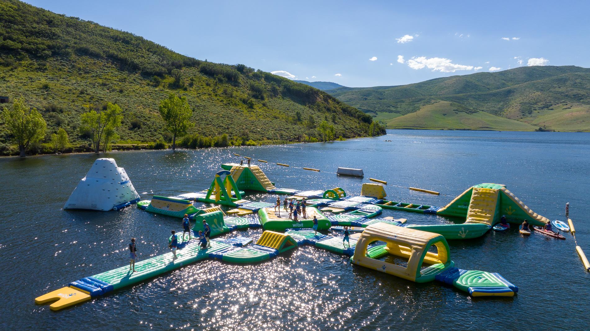 The inflatable water park at Rainbow Bay - Deer Creek Reservoir.