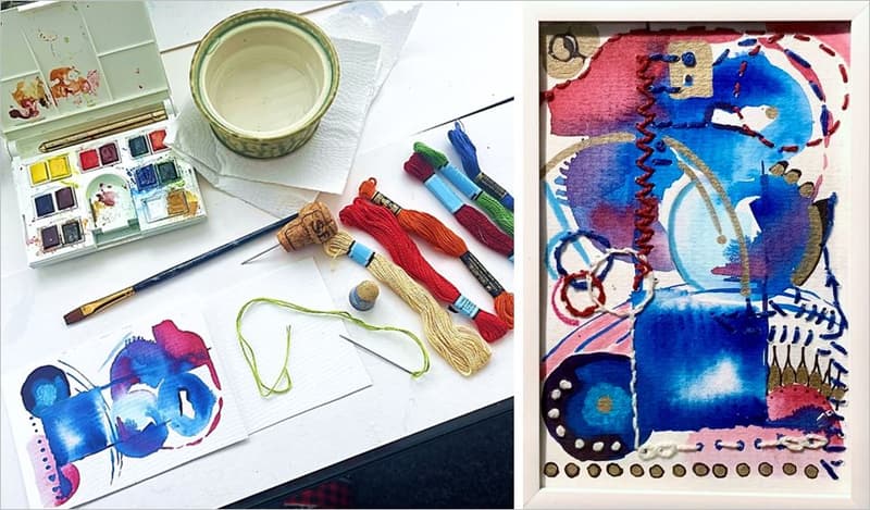Watercolor & Thread Collage Class