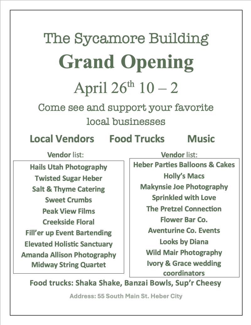 Grand opening at The Sycamore Building in Heber City Utah